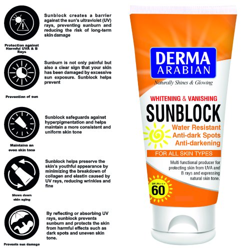 Derma Arabian Whitening & Vanishing Sunblock SPF 60 Tube 200ml - Ultimate Sun Protection and ...